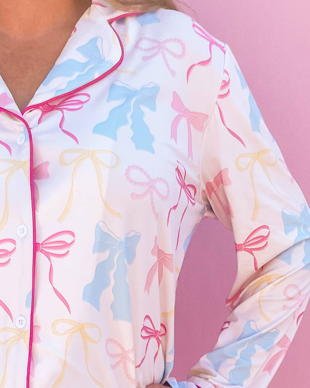 Rock Paper Scissors - XS - Pink Pastel Bows Long Sleeve Loungewear Paj ...