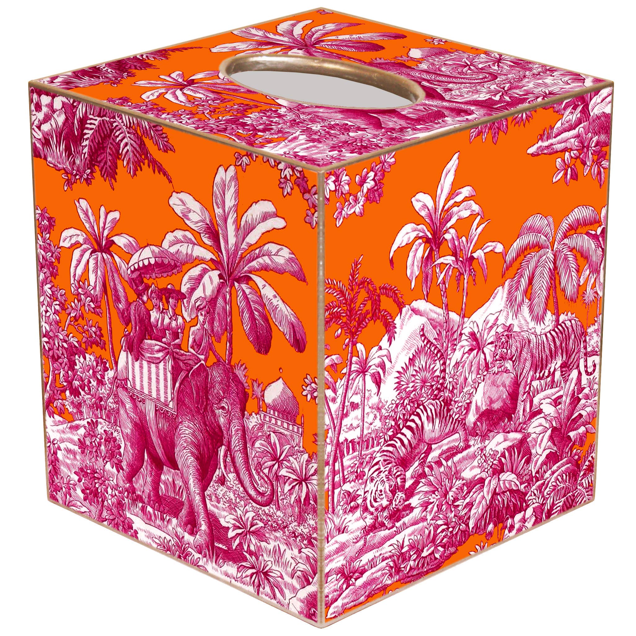 Marye-Kelley - TB9220- Elephant & Tiger Toile Tissue Box: Paper Mache ...