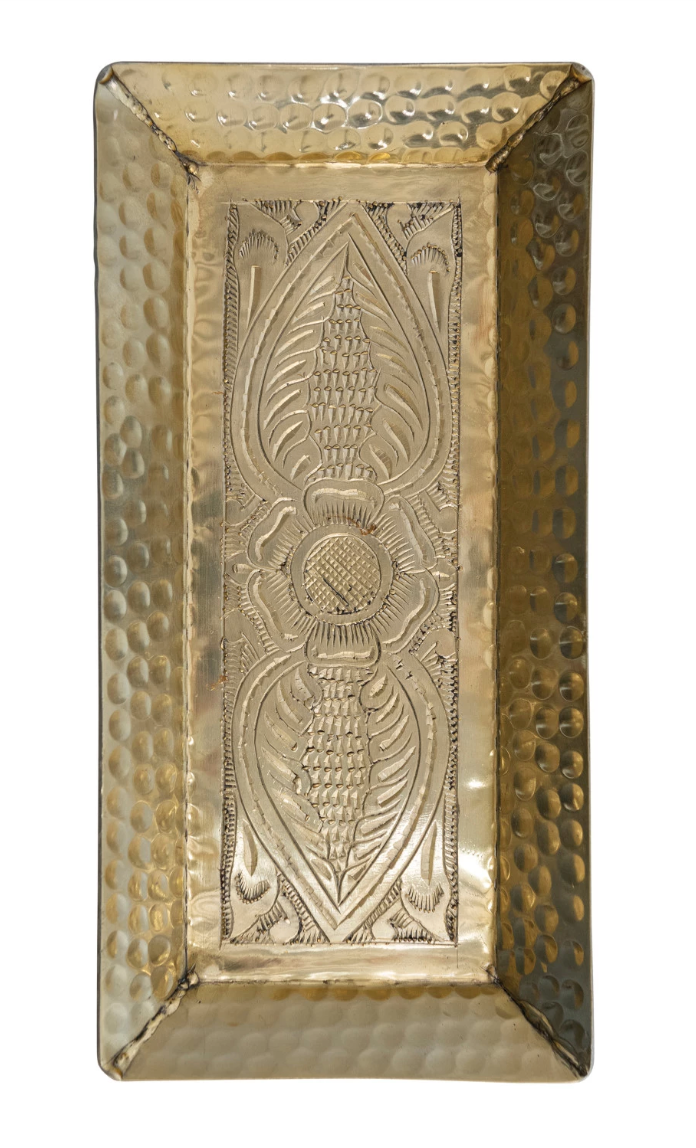 Gold Hammered Aluminum Tray w/ Stamped Design – The Oaks Apparel Co.