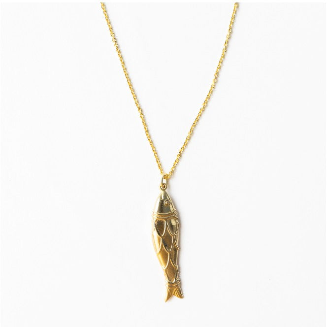 Sally fish dimensional necklace brass – The Oaks Apparel Co.
