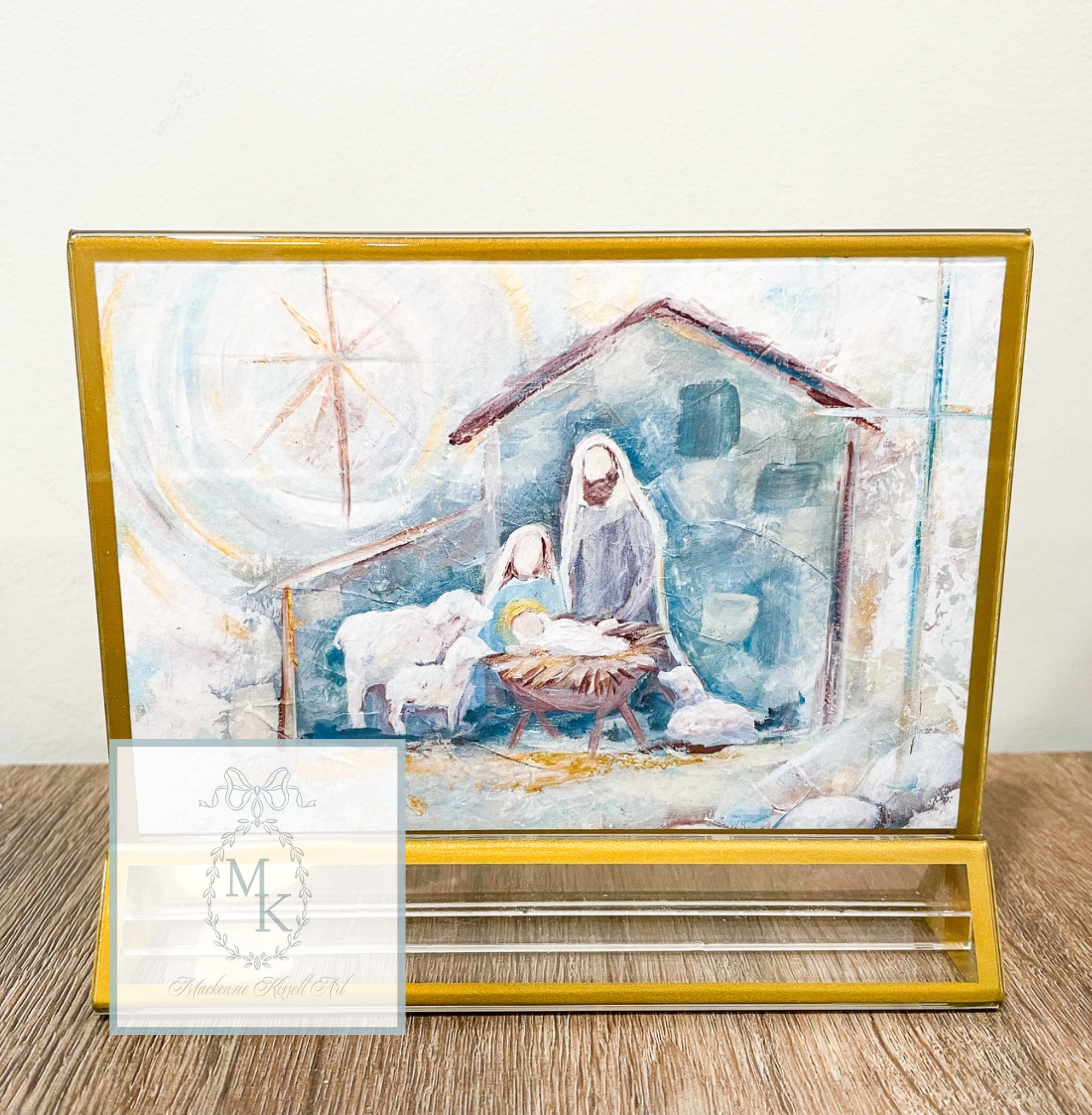 Mackenzie Kissell Art - Baby Jesus Nativity Print in Acrylic Gold Fram ...