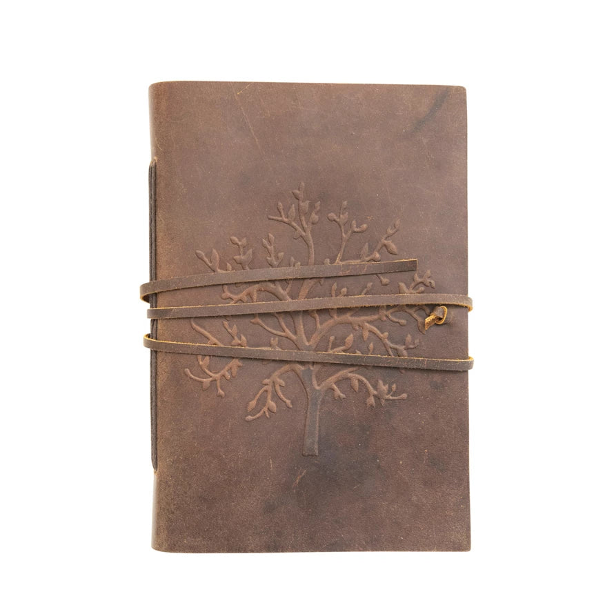 Leather Bound Journal with Handmade Paper, Embossed Tree and Tie – The ...