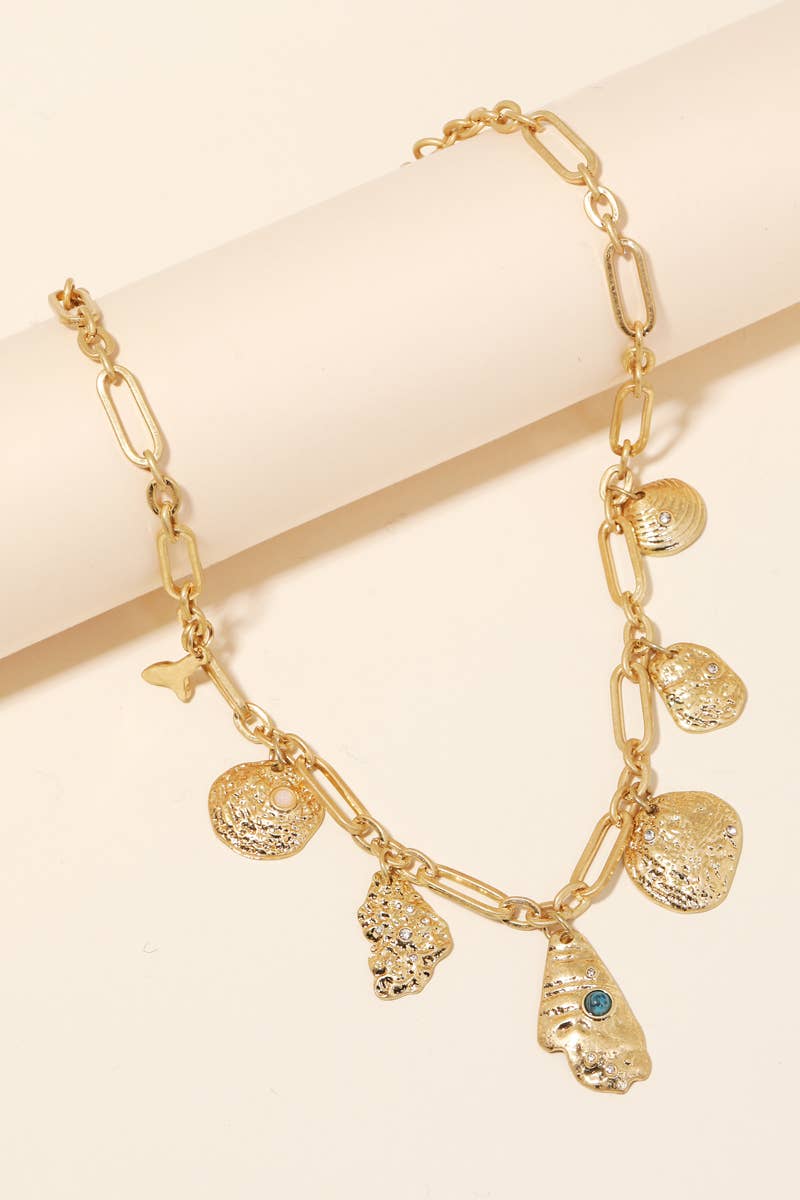 Anarchy Street - Chain Link Hammered Sea Shell Charm Necklace: GOLD ...