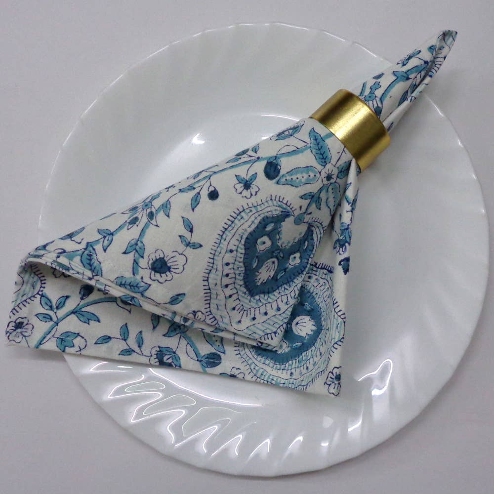 Ayras World - Pan Leaf Blue Block Printed Cotton Napkins (Set of 4 ...